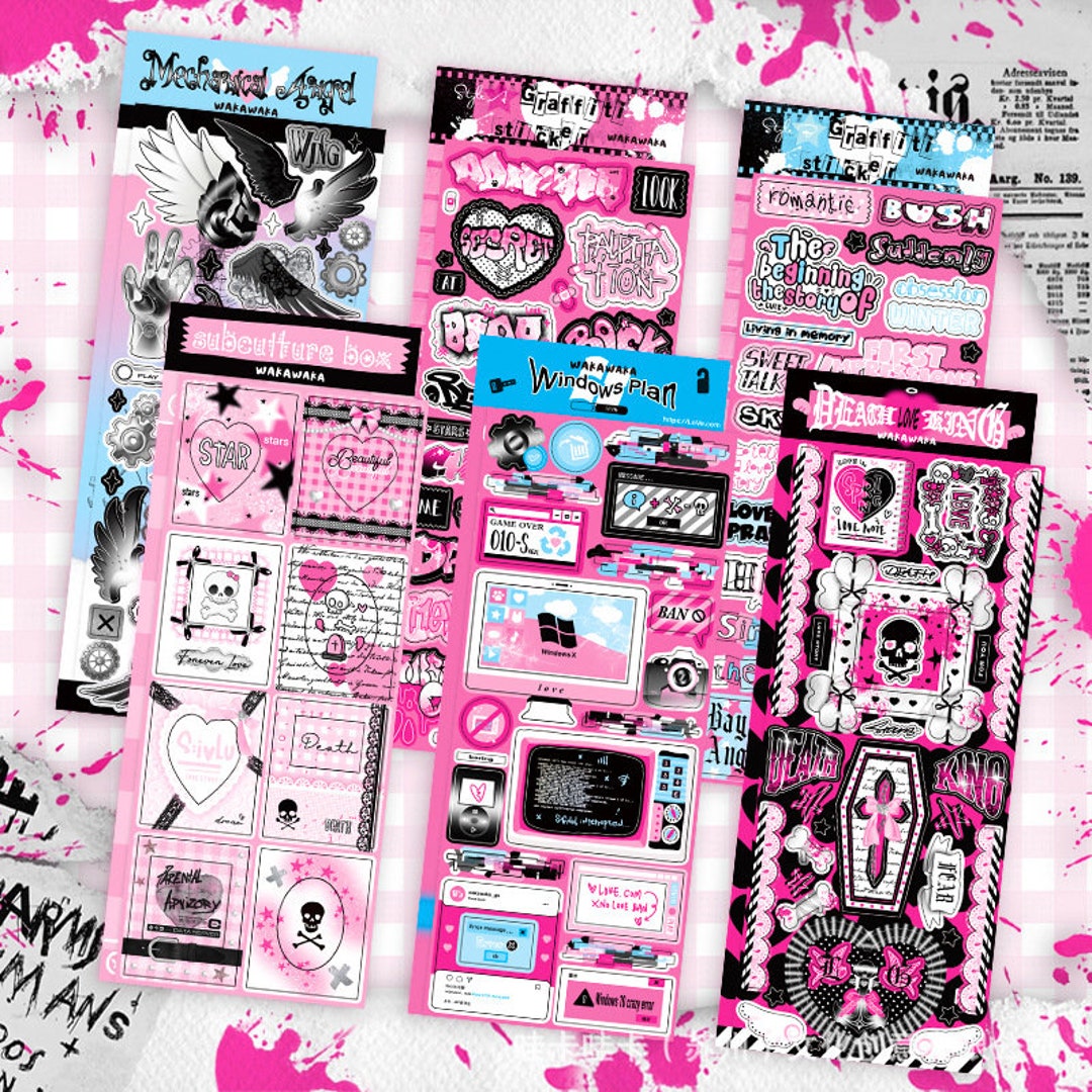 Pink Funky Graffiti Street Art Sticker Sheet, Black Angel Wings ...