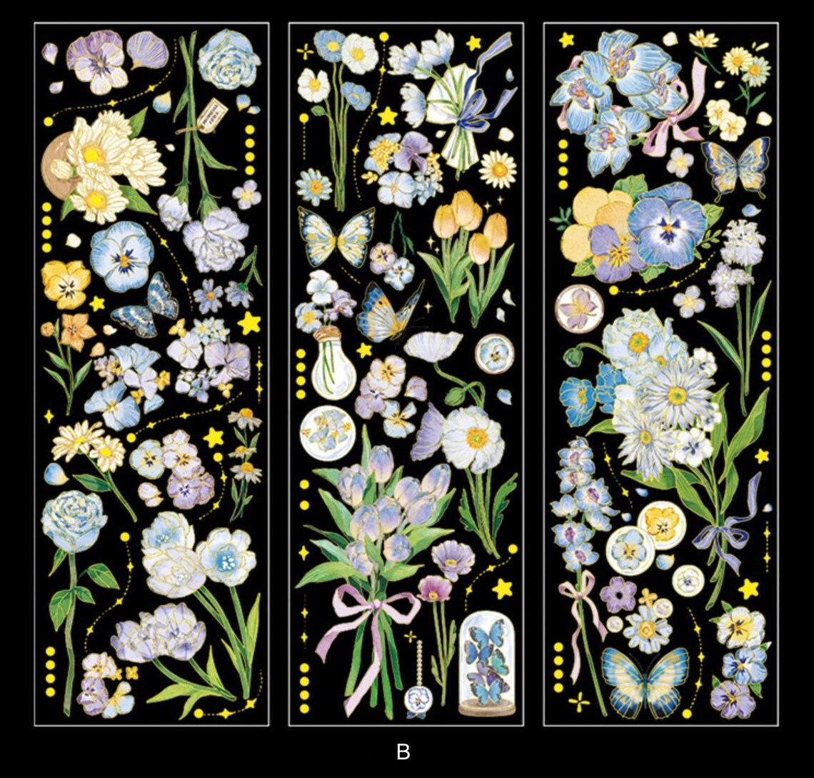 Set of 3 Sheets Gold Foil Flower Stickers - Etsy