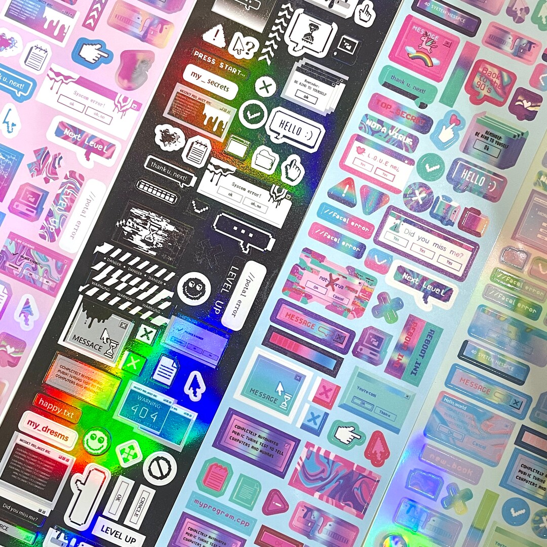 Holographic Cyber Deco Sticker Sheet, Retro Chat Box Kpop Toploader ...