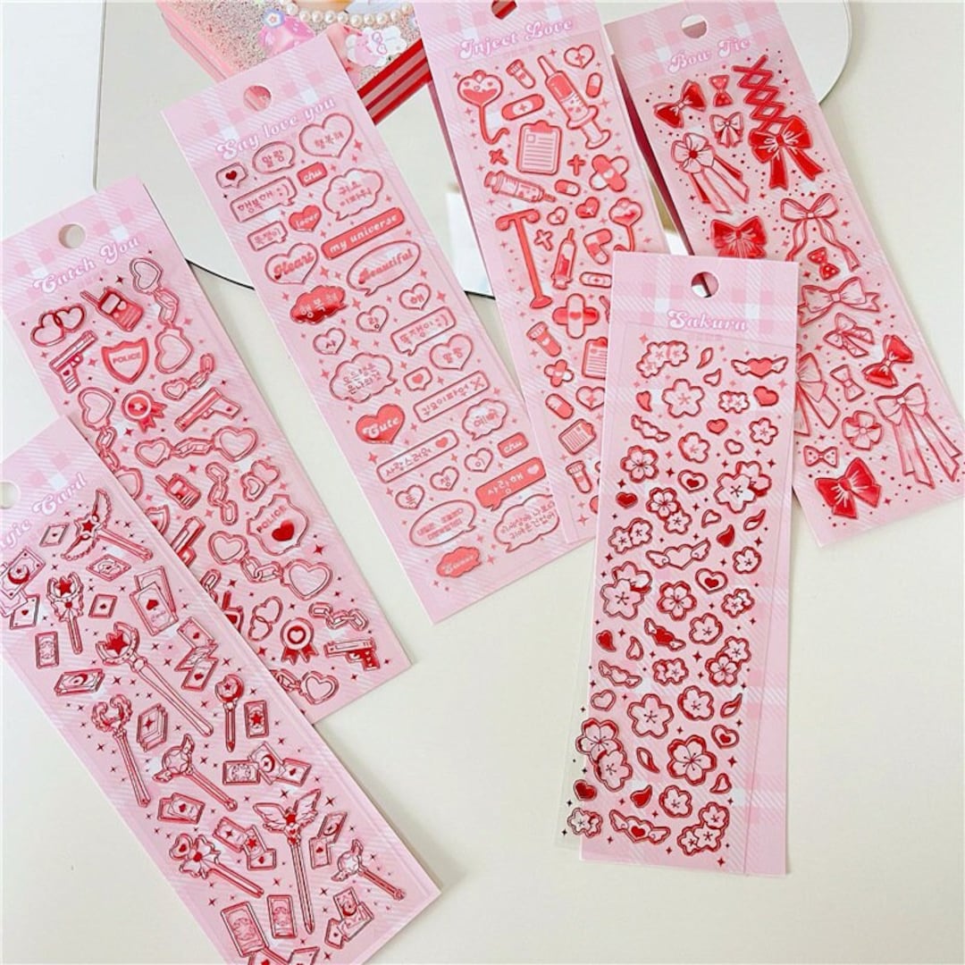Pink Heart Lock Sticker, Sakura Flower Toploader Deco Sticker, Cherry ...