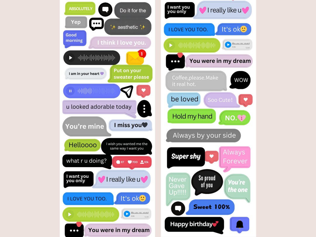 Text Message Stickers, Chat Box Sticker Sheet, Chat Bubble Stickers ...