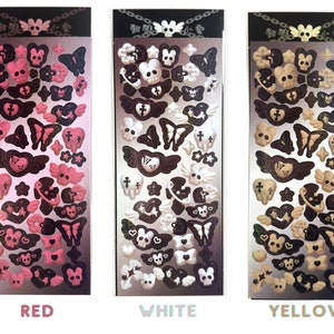 Cute Mini Skull Sticker Sheet, Butterfly Stickers, Halloween Black ...