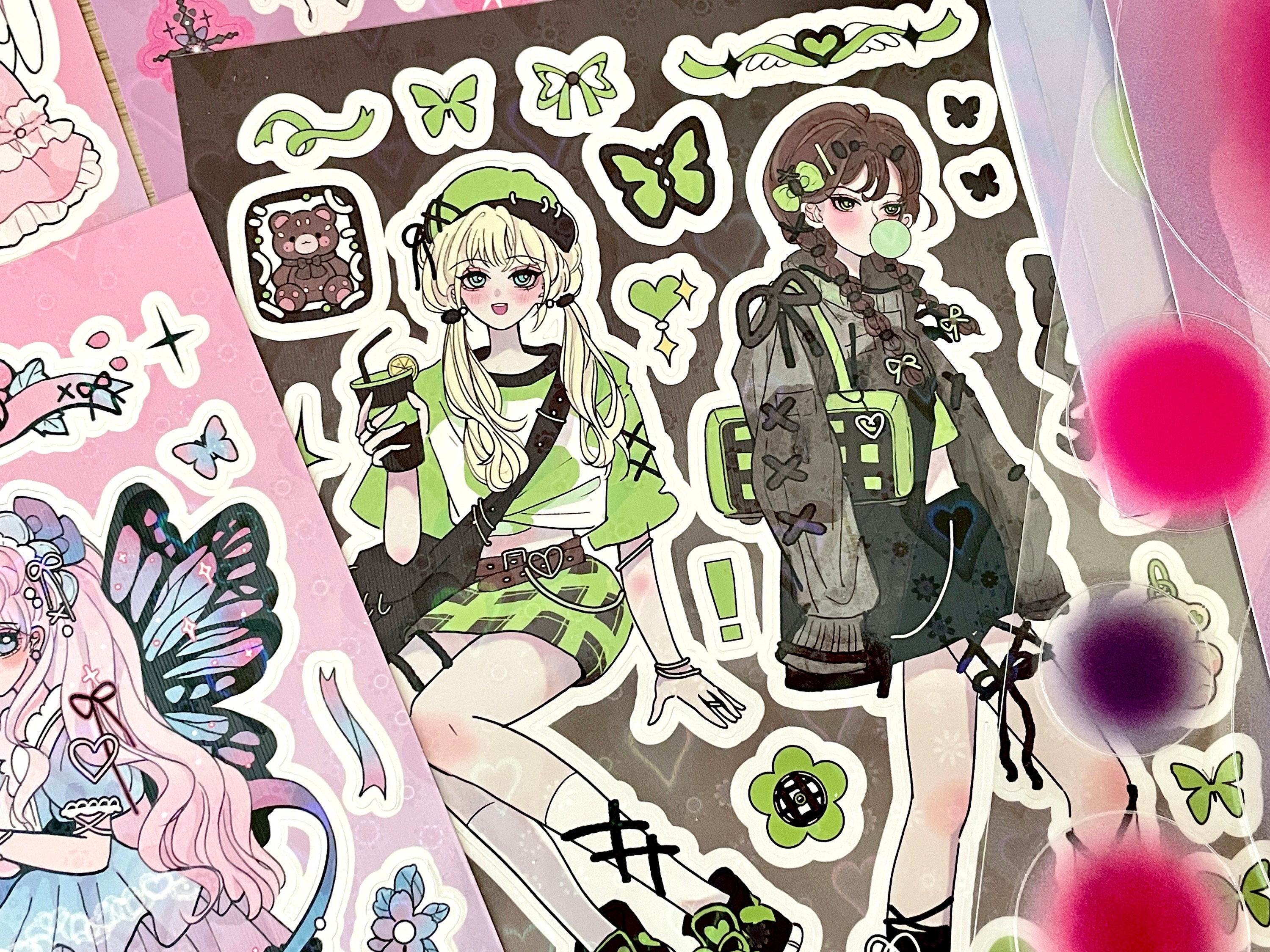 2 Pcs Kawaii Anime Girl Deco Sticker Sheets Dessert Angel - Etsy