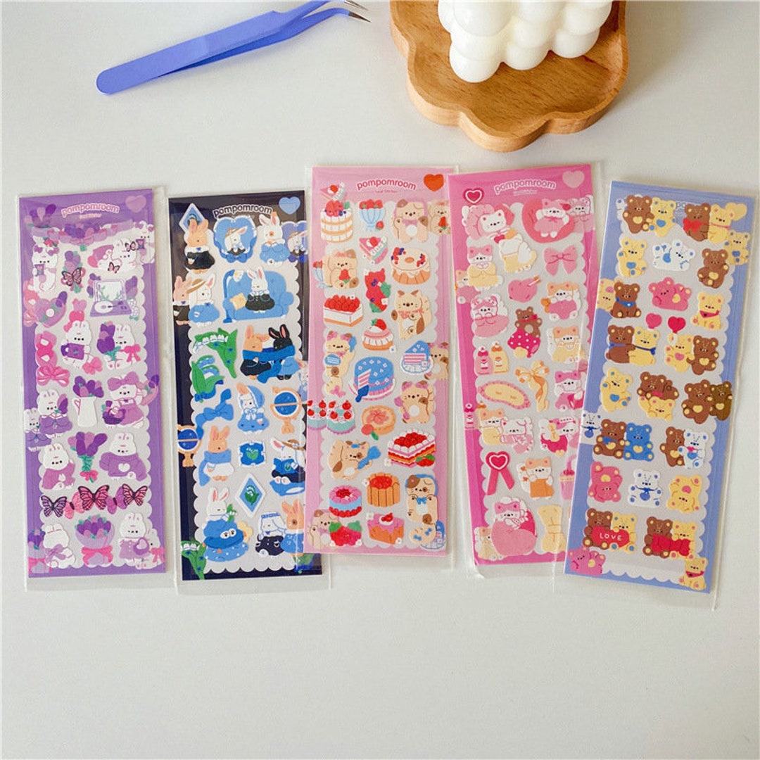 Kawaii Bunny Bear Deco Sticker Sheet, Cake Sticker Sheet, Card Making ...