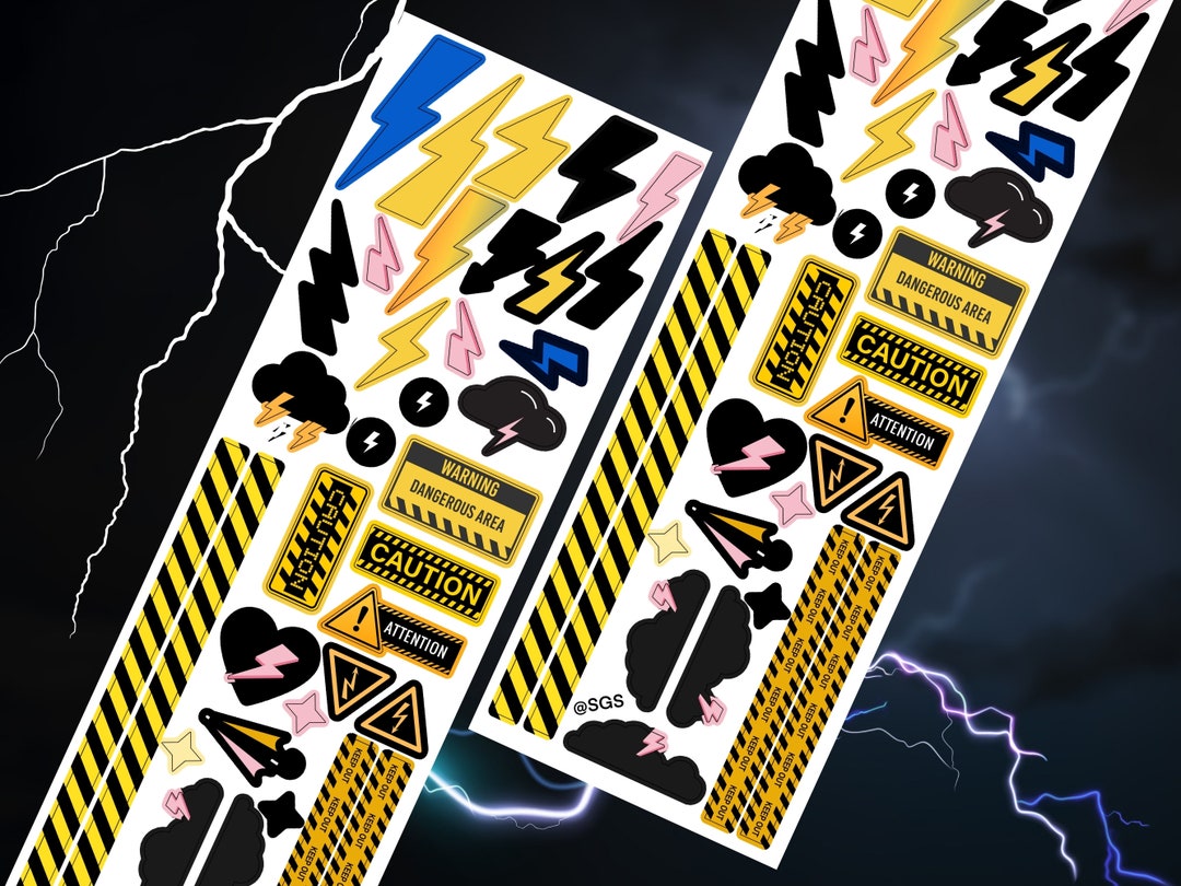 Holographic Lightning Bolt Deco Sticker Sheet, Caution Tape Stickers ...