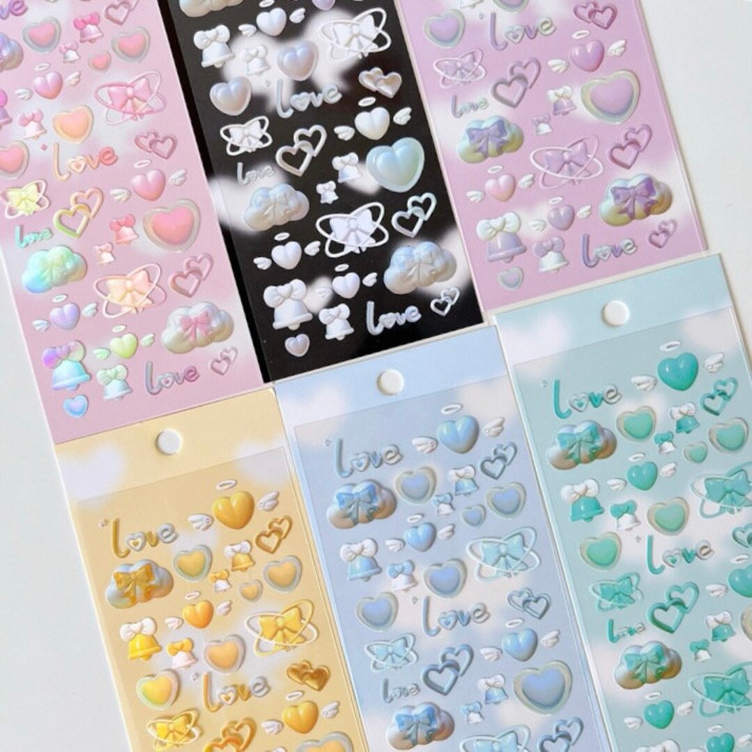 Pastel Color Heart Clouds Kpop Toploader Deco Sticker Sheet ...