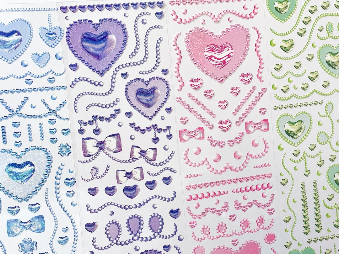 Bling Bling Pearl Ribbon Sticker Sheet, Pearl Heart Sticker Sheet ...