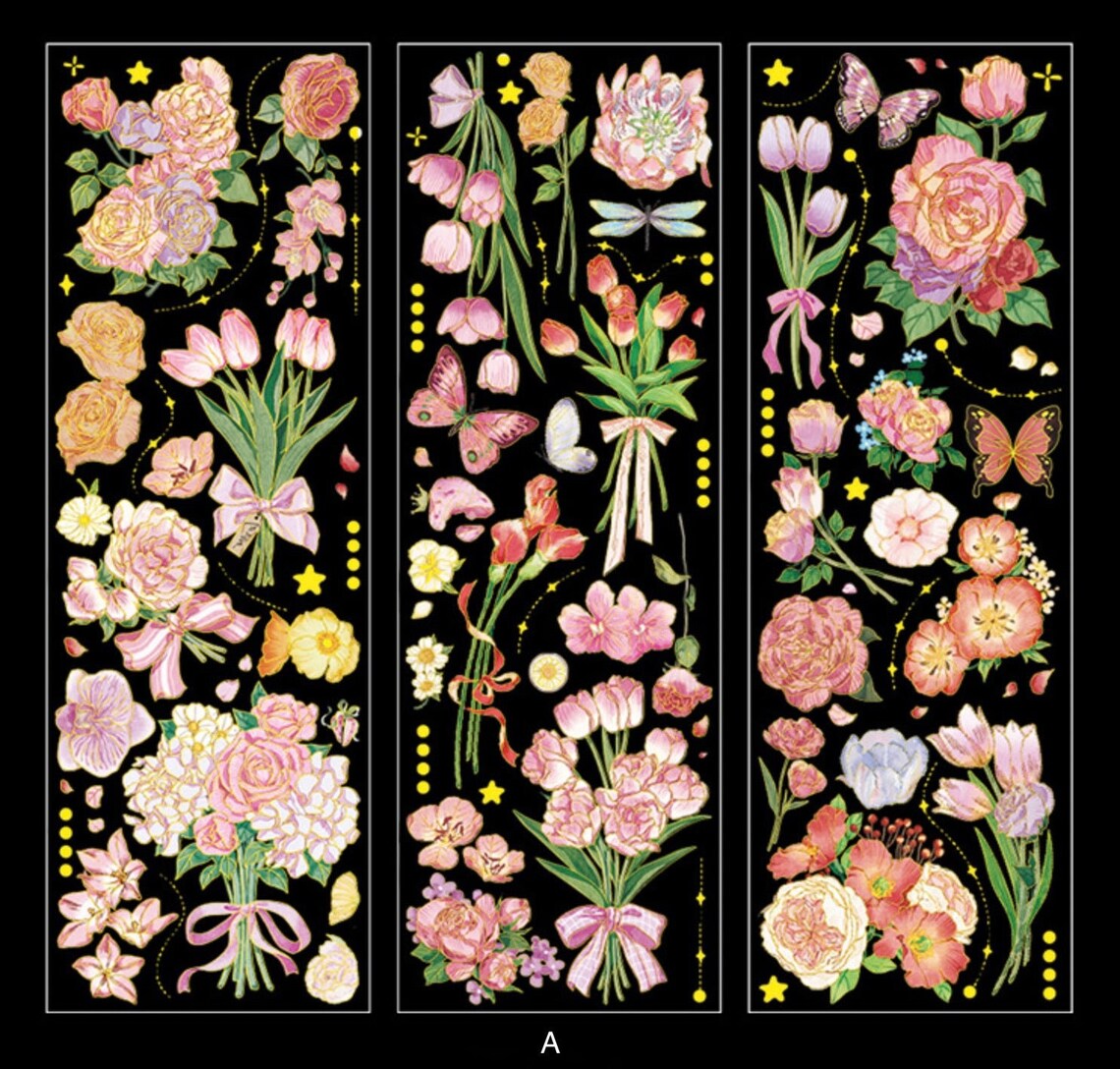 Set of 3 Sheets Gold Foil Flower Stickers - Etsy