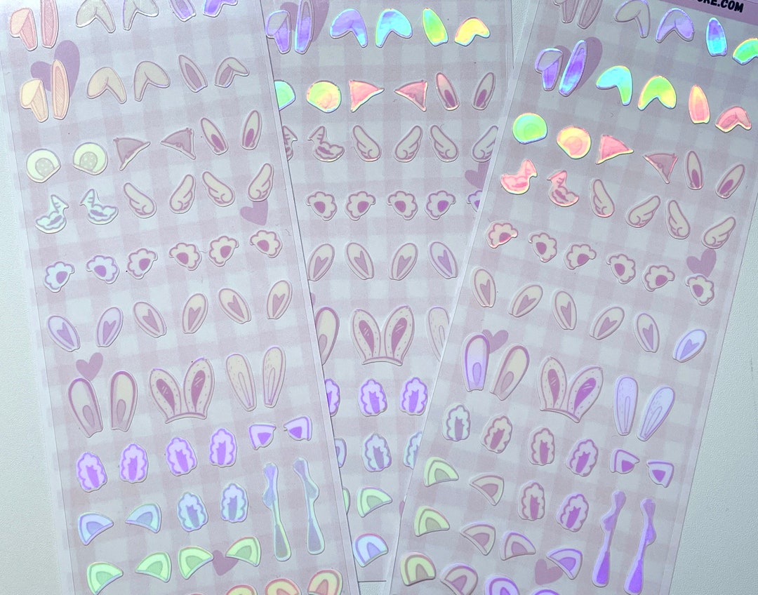 Kawaii Kpop Toploader Deco Sticker Sheet, Holographic Bunny Ears ...