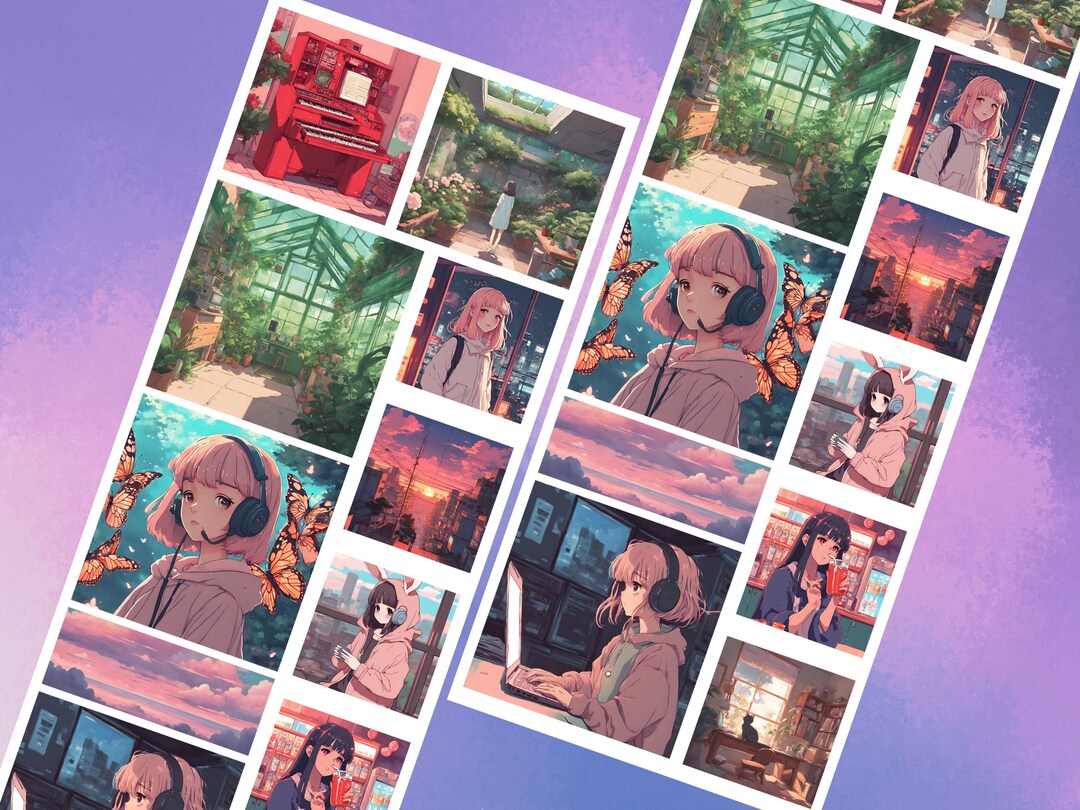Lofi Vide Anime Girl Sticker Sheet, Holographic Comic Deco Sticker ...