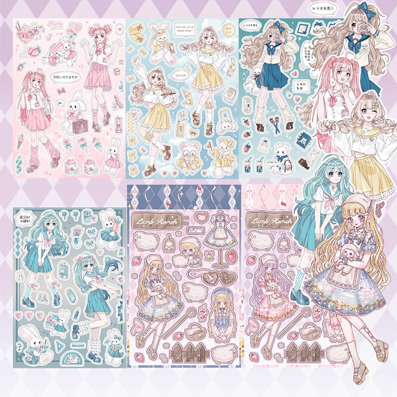 Kawaii Anime Girl Sticker Sheet JK Fashion Cute Girl Sticker - Etsy