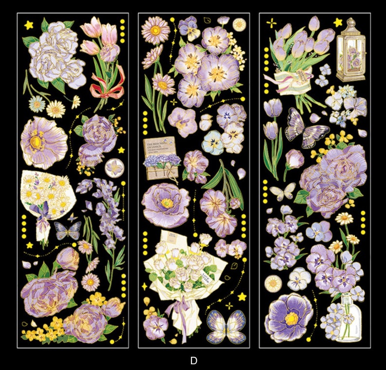 Set of 3 Sheets Gold Foil Flower Stickers - Etsy