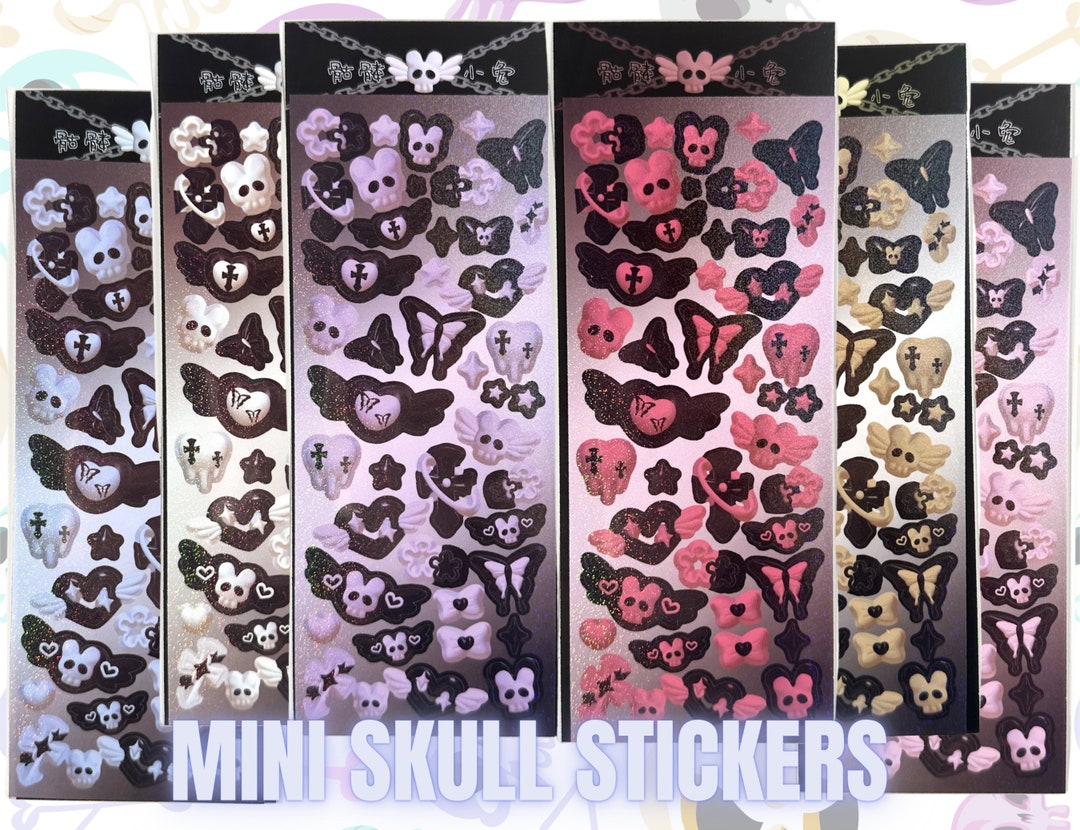 Cute Mini Skull Sticker Sheet, Butterfly Stickers, Halloween Black ...