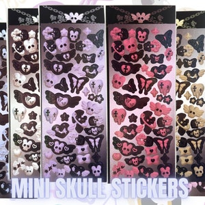 Cute Mini Skull Sticker Sheet, Butterfly Stickers, Halloween Black ...