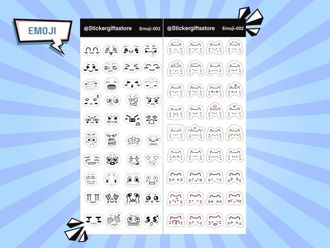Emoji Sticker Sheet, Planner Deco Stickers, Scrapbooking Sticker Sheet, Comic Background Deco ...