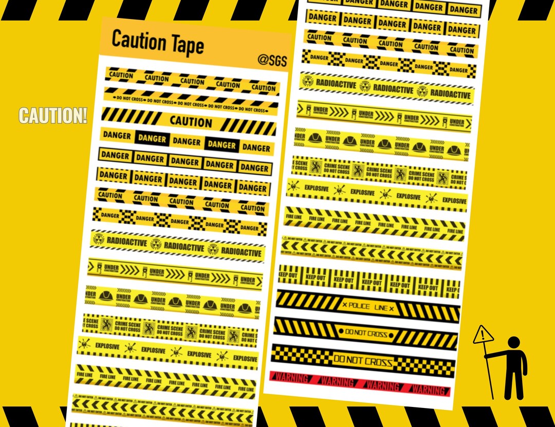 Caution Tape Sticker Sheet, Warning Sign Stickers, Do Not Cross ...