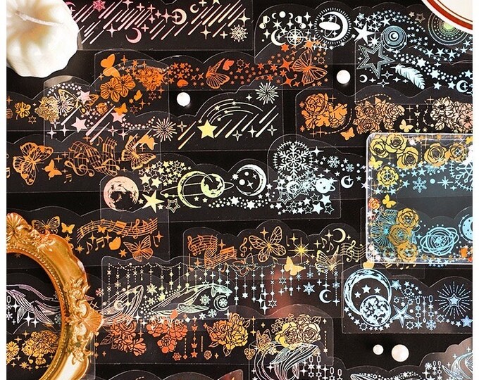 10 Pcs Gold Foil Frame Sticker Pack, Star and Moon, Ocean Whale ...