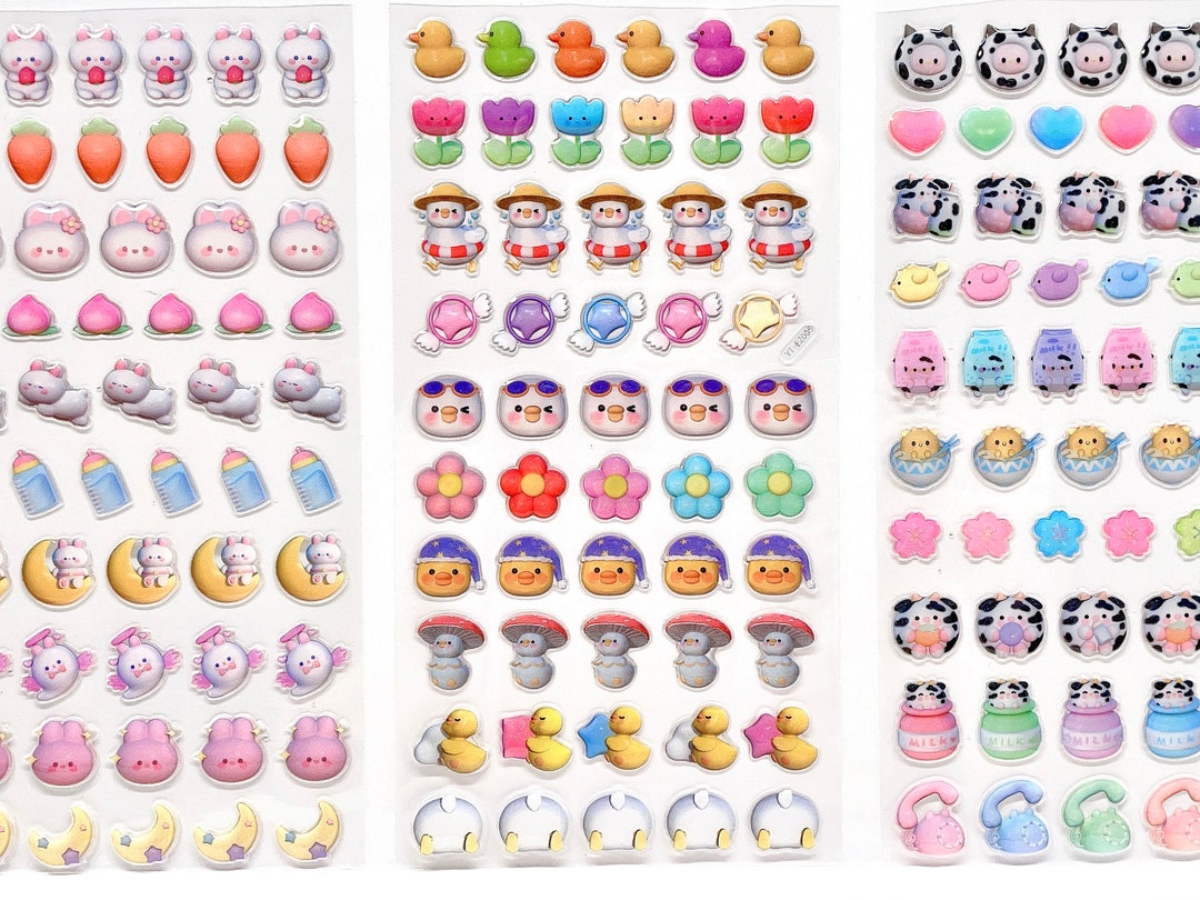 Kawaii 3D Epoxy Sticker Sheet, Cute Animal Deco Stickers, Yellow Duck ...
