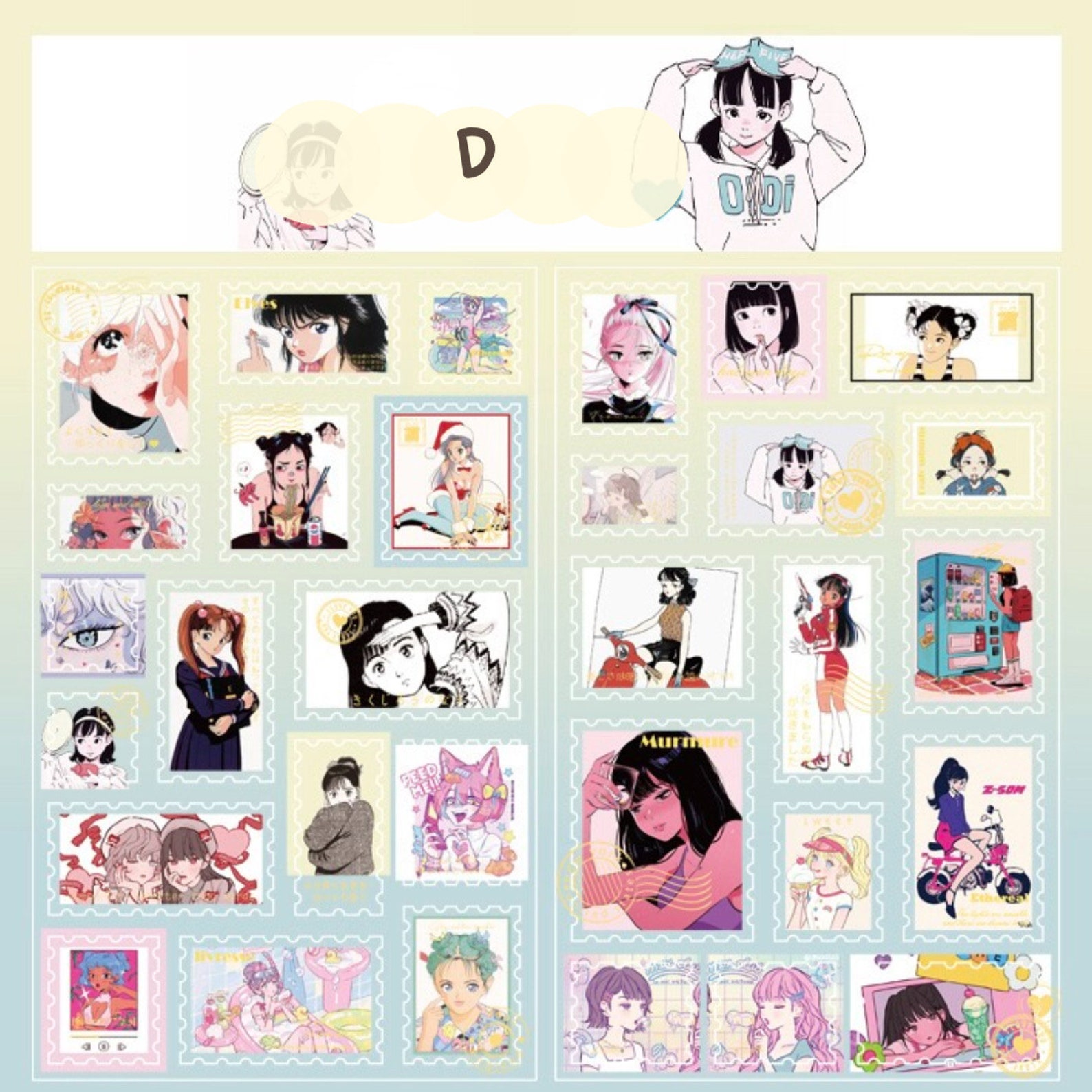 Japanese Comic Girl Stamp Stickers Gold Foil Sticker Sheet - Etsy