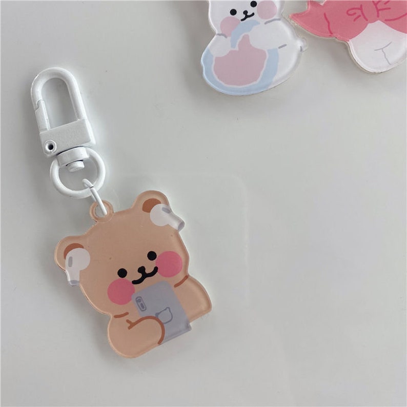 Kawaii Bunny Bear Keychain Cute Acrylic Keyring Mini Photo - Etsy