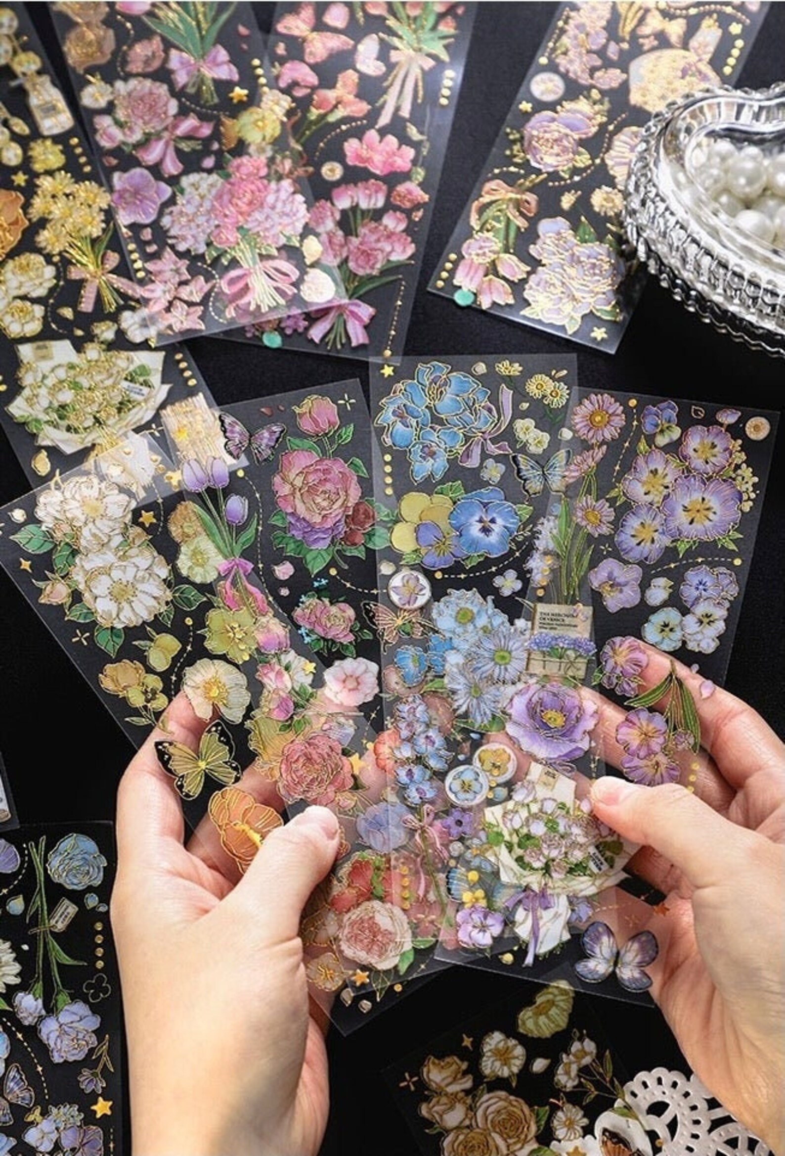 Set of 3 Sheets Gold Foil Flower Stickers - Etsy