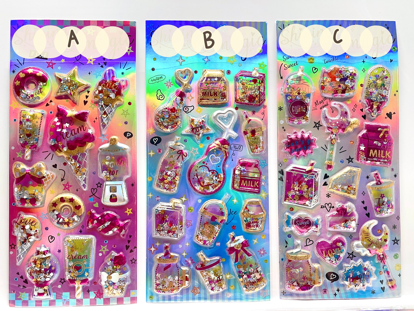 Holographic 3D Puffy Glitter Filled Shaker Sticker Sheet - Etsy