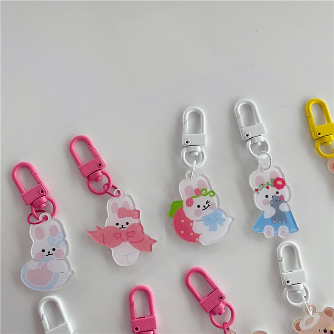 Kawaii Bunny Bear Keychain Cute Acrylic Keyring Mini Photo - Etsy