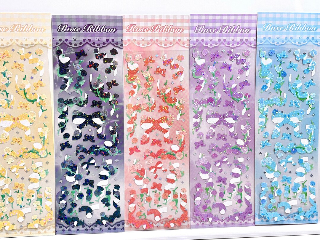 Confetti Rose Ribbon Kpop Toplaoder Deco Sticker Sheet, Scrapbooking ...