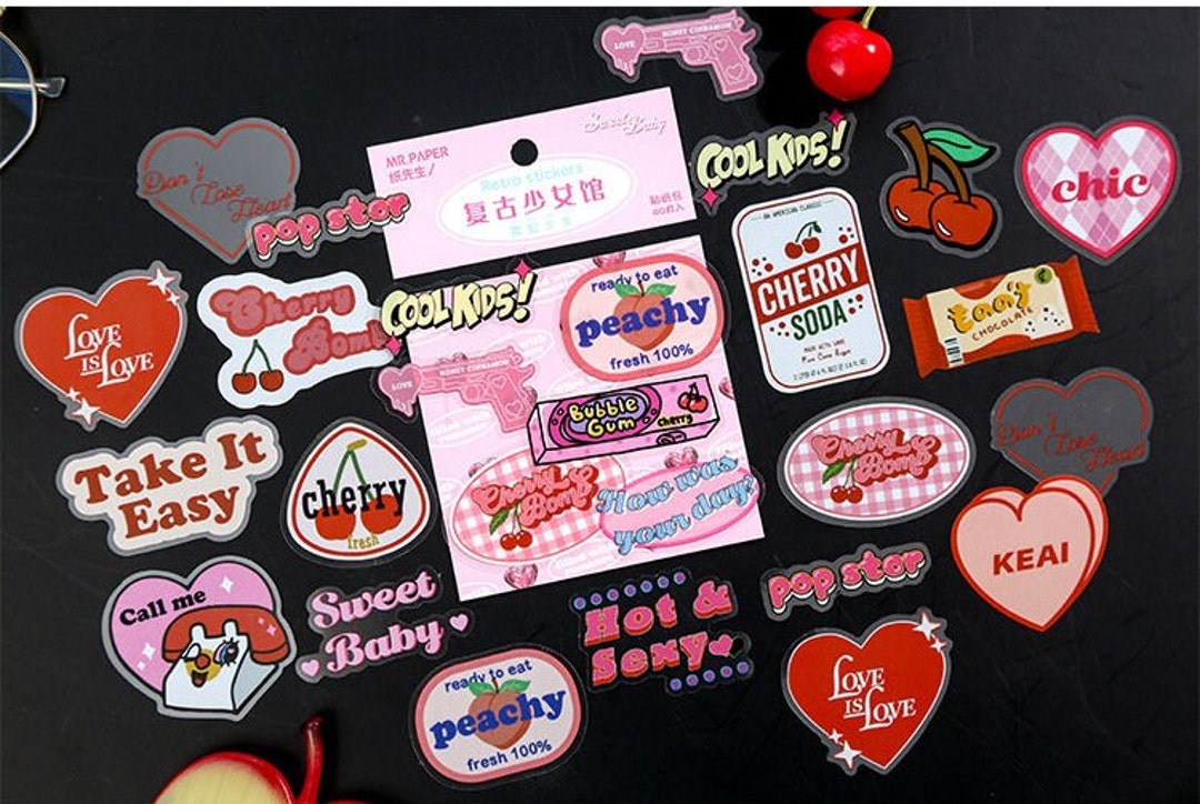 40 Pcs Chic Stickers, Cherry Stickers, Peach Stickers, Scrapbook ...
