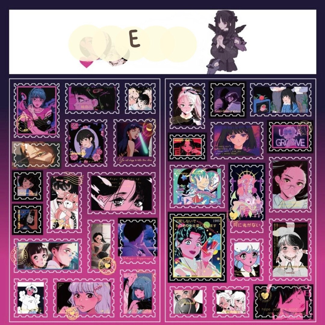 Japanese Comic Girl Stamp Stickers, Gold Foil Sticker Sheet ...