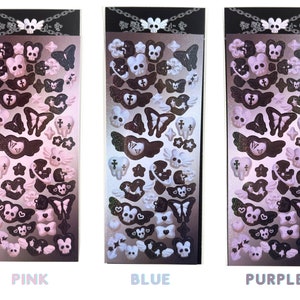 Cute Mini Skull Sticker Sheet, Butterfly Stickers, Halloween Black ...