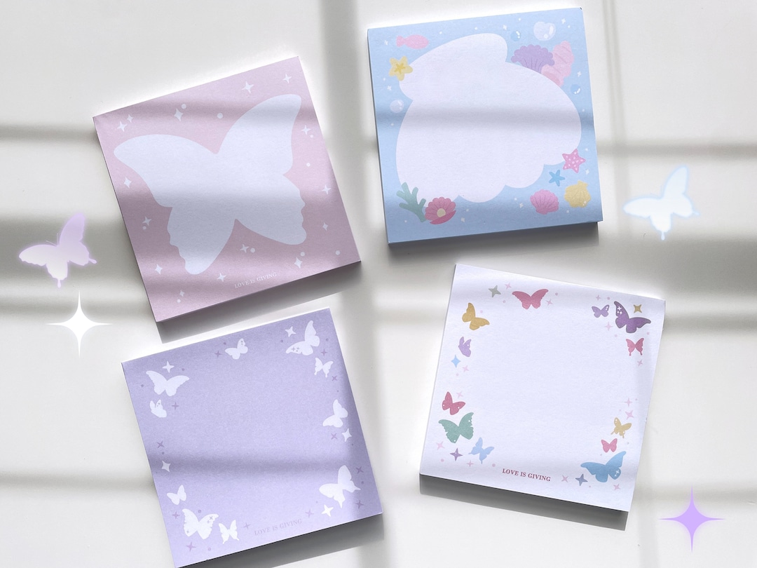 Pastel Color Pink Butterfly Memo Pad, Pearl Shell Non Sticky Notepad ...