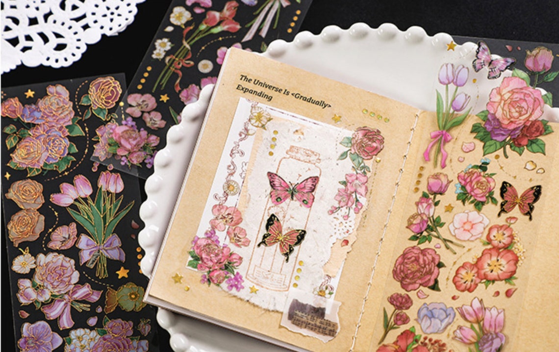 Set of 3 Sheets Gold Foil Flower Stickers - Etsy