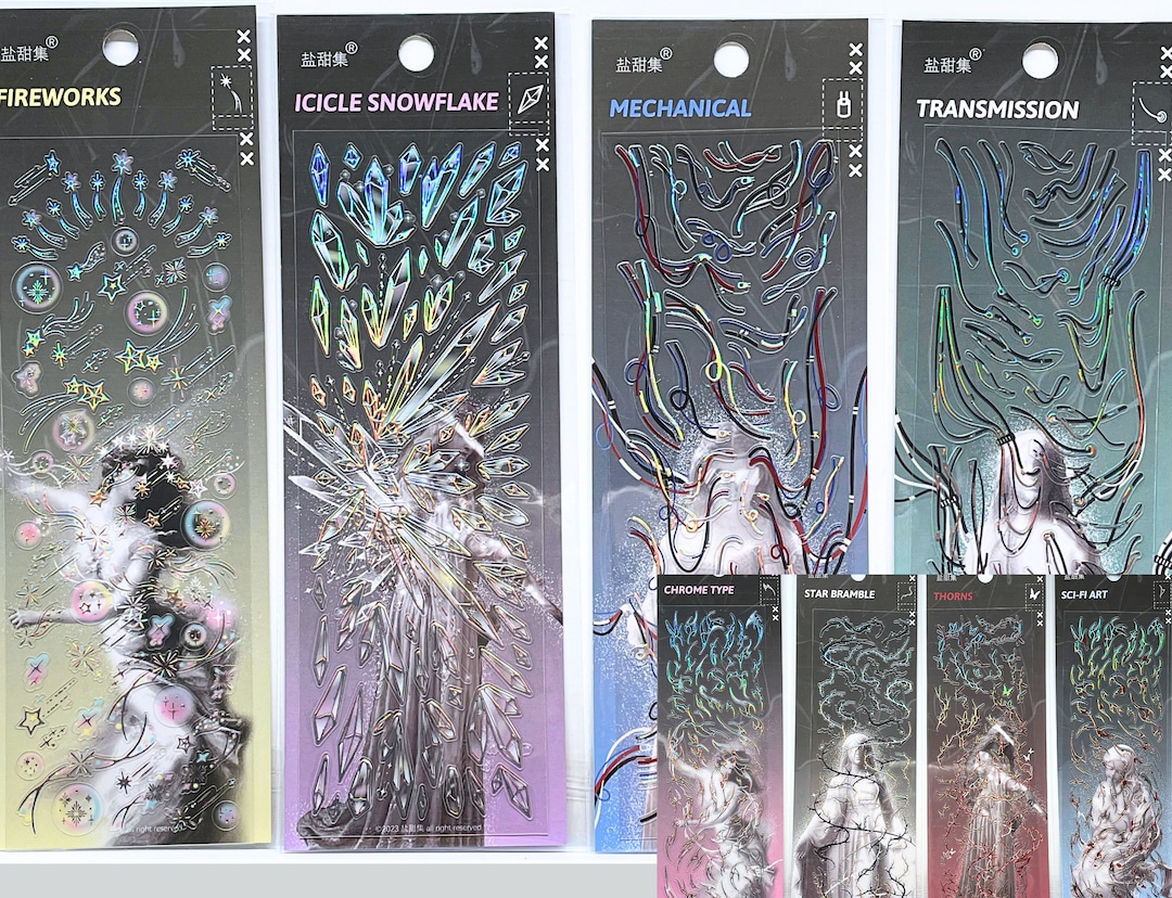 Holographic Aurora Silver Foil Line Sticker Sheet, Fireworks ...