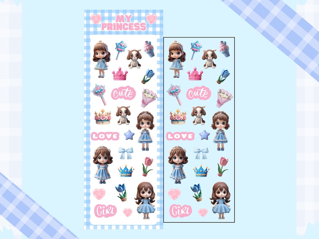 Kawaii Girl Sticker Sheet, Cute Princess Stickers, Kpop Toploader Deco ...