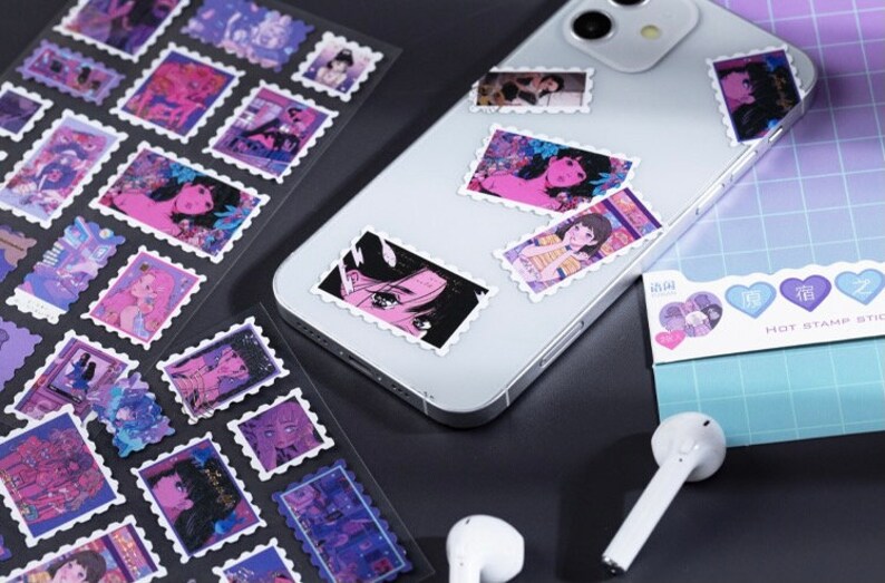 Japanese Comic Girl Stamp Stickers Gold Foil Sticker Sheet - Etsy