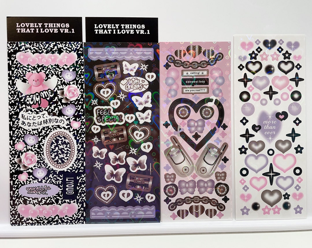 Holographic Kpop Toplaoder Deco Sticker, Black Pink Rose Butterfly ...