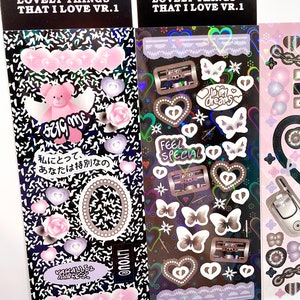 Holographic Kpop Toplaoder Deco Sticker, Black Pink Rose Butterfly ...