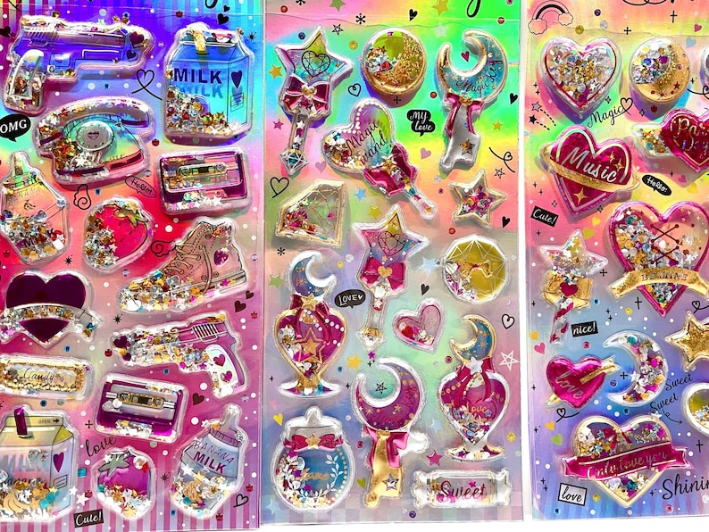 Holographic 3D Puffy Glitter Filled Shaker Sticker Sheet - Etsy