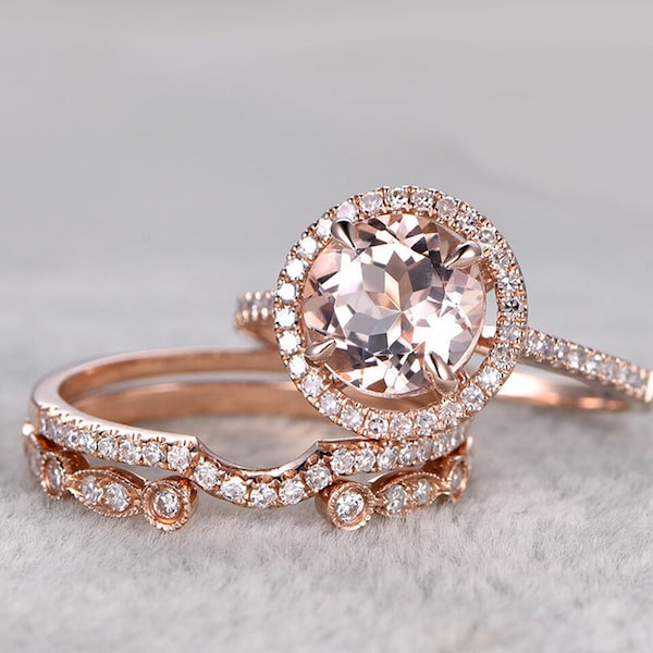 Morganite Engagement Ring Set - Etsy