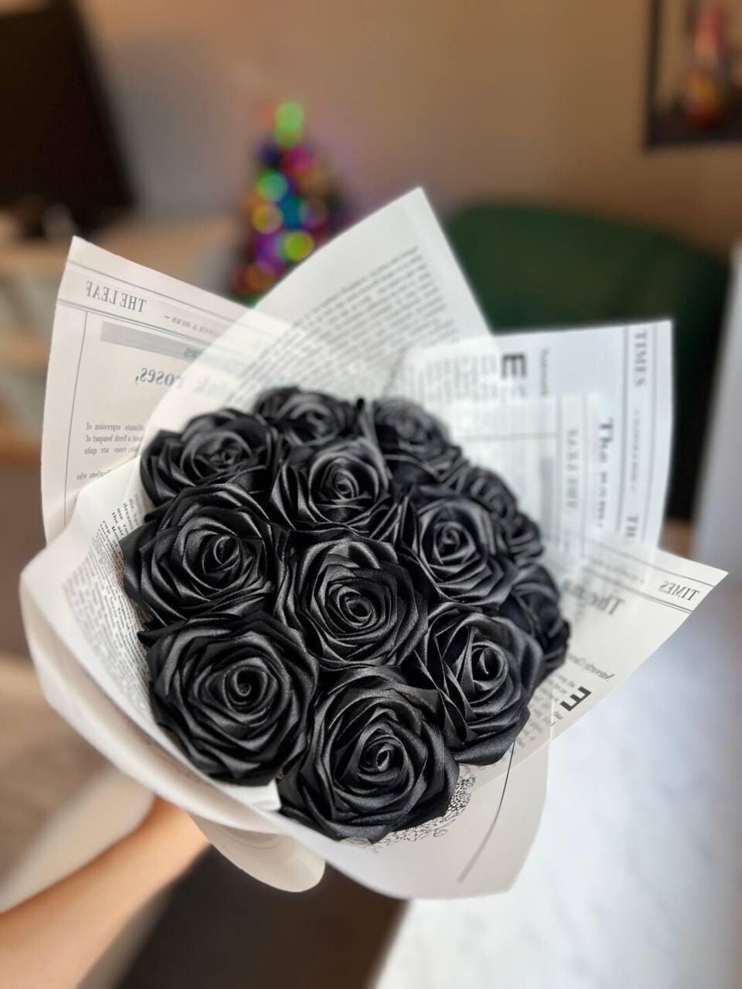 Custom Satin Black Rose Bouquet, Multi-color Handmade Artificial Roses ...