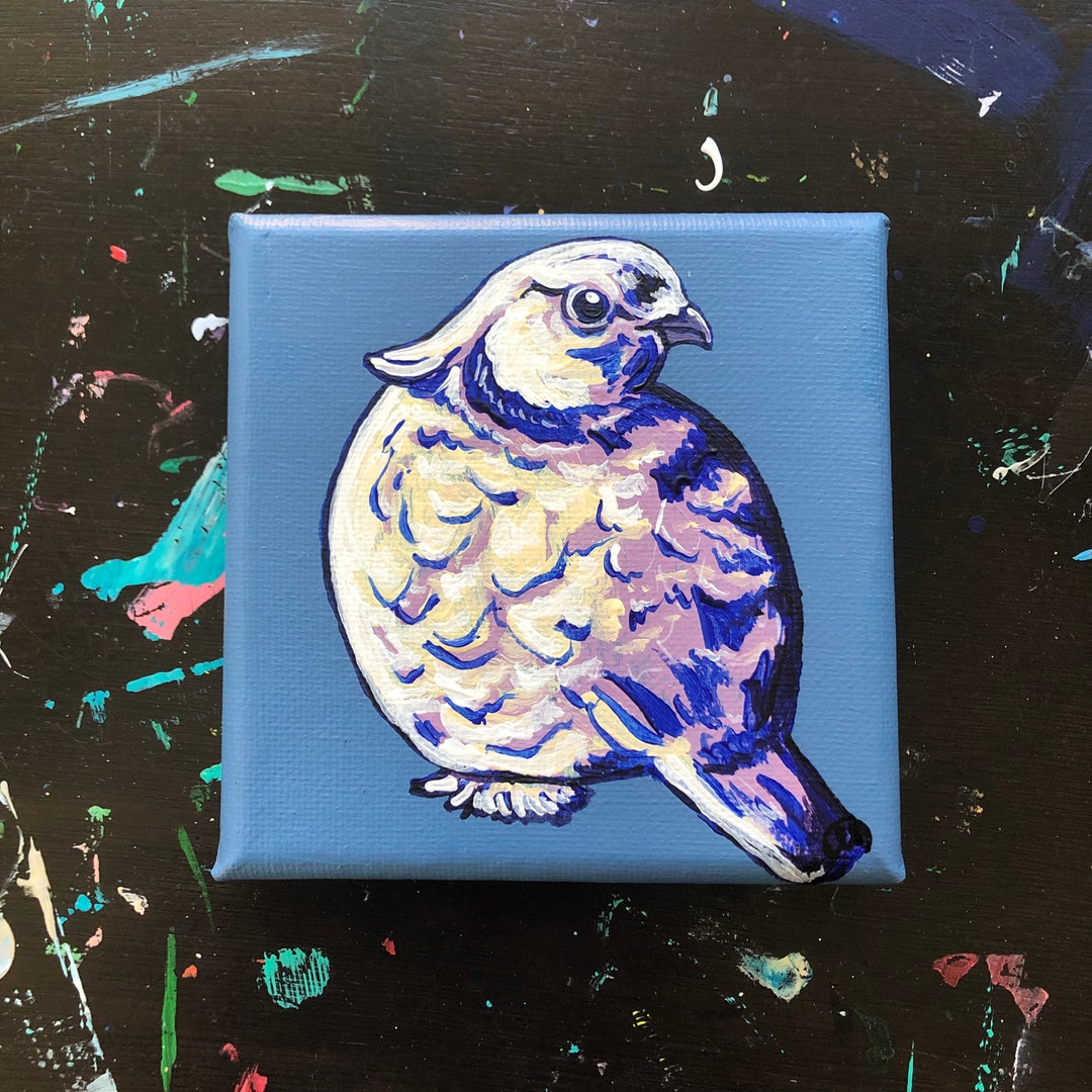 Brightly Colored Chonk Birb Original Acrylic Painting small 4x4in - Etsy