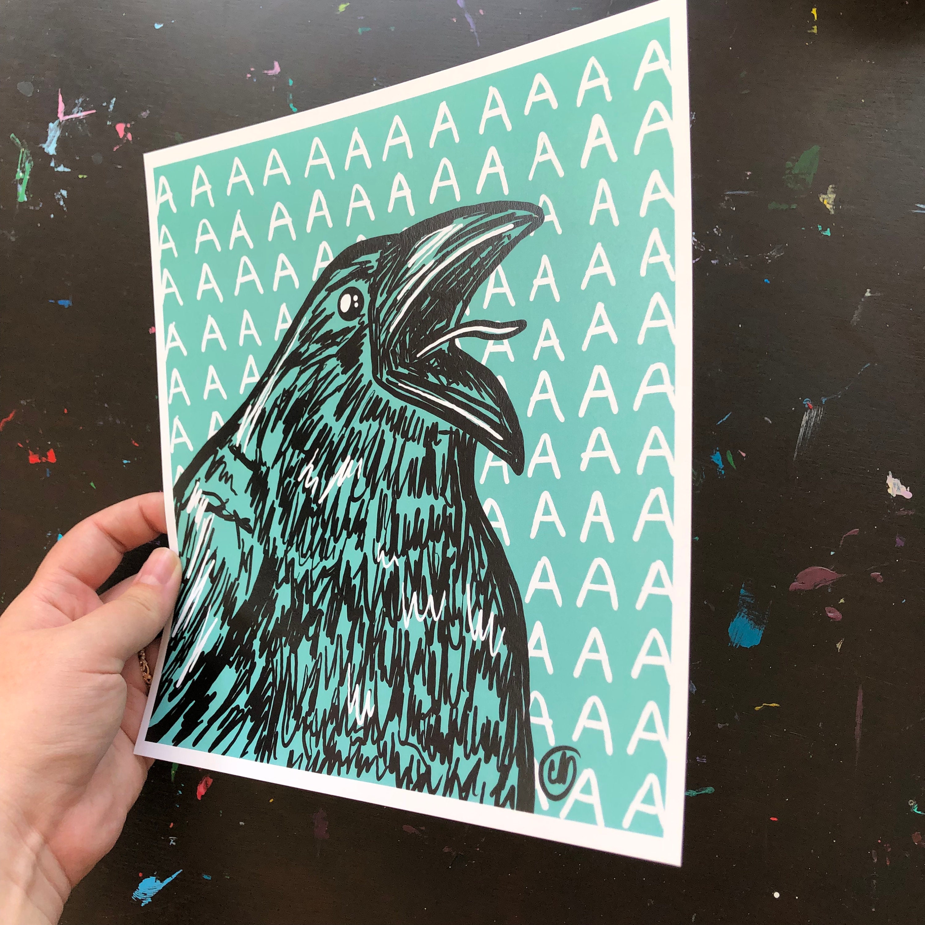 Screaming Raven Digital Art Print 8x8in | Etsy