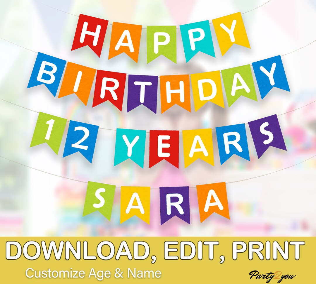 Printable Editable HAPPY BIRTHDAY Banner Template / Rainbow Colors for ...