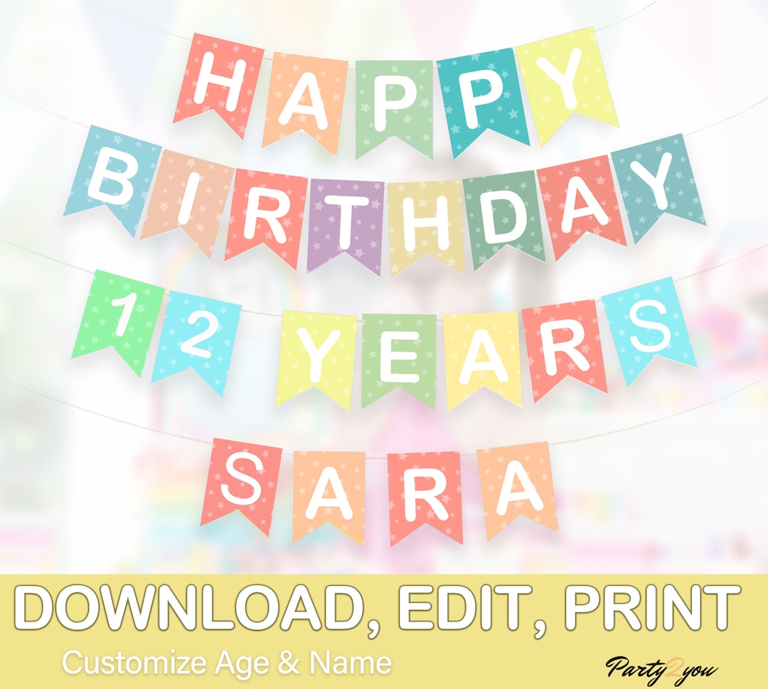 Pastel HAPPY BIRTHDAY Banner With Stars - Etsy