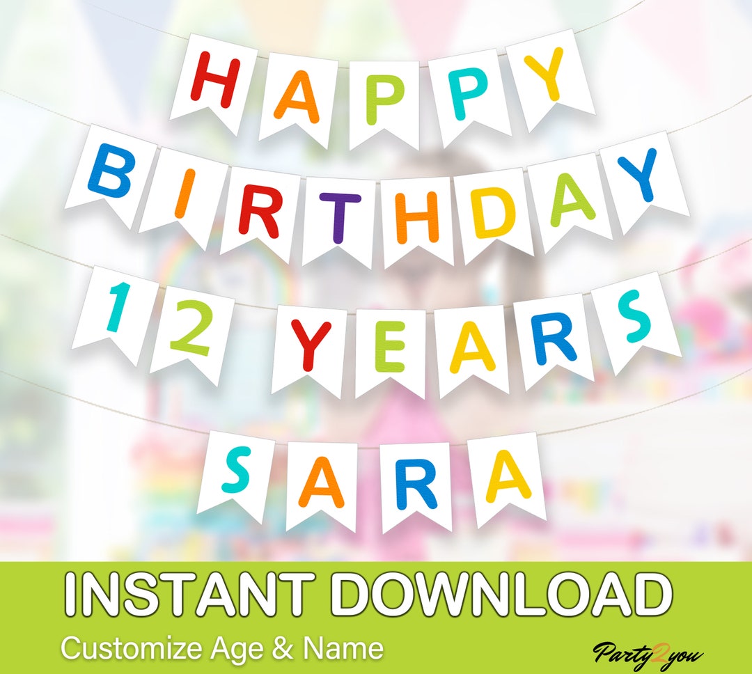 Printable HAPPY BIRTHDAY Banner / Numbers and Years / Editable Name ...