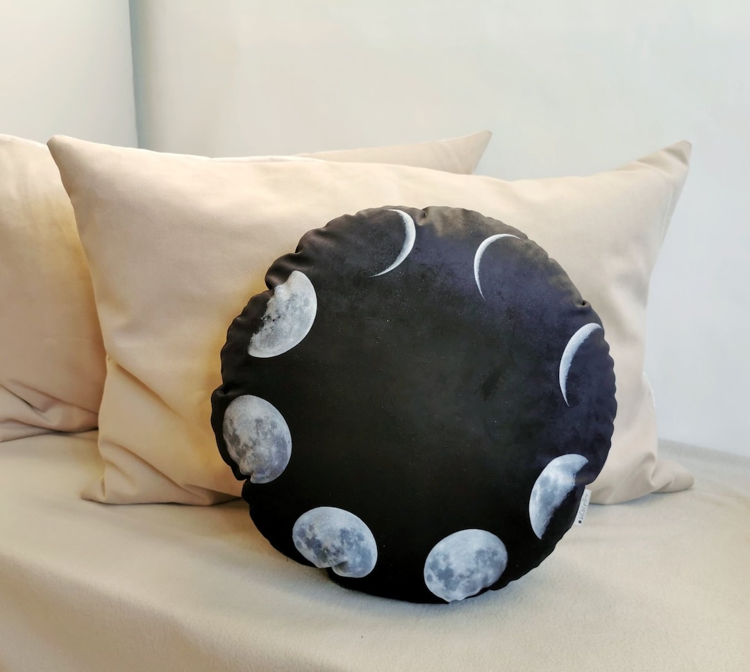Moon Phase Velvet Pillow, Witchy Cosmic Cushion, Gift for Celestial ...