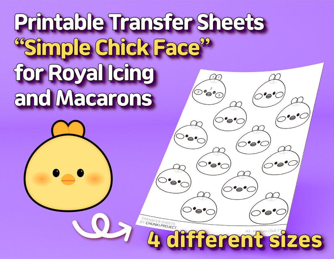 Printable Transfer Sheets "simple Chick Face" for Royal Icing and ...
