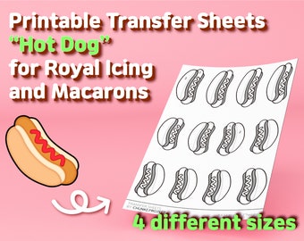 5 Sizes HOT DOG Royal Icing Transfer Template Instant Download ...