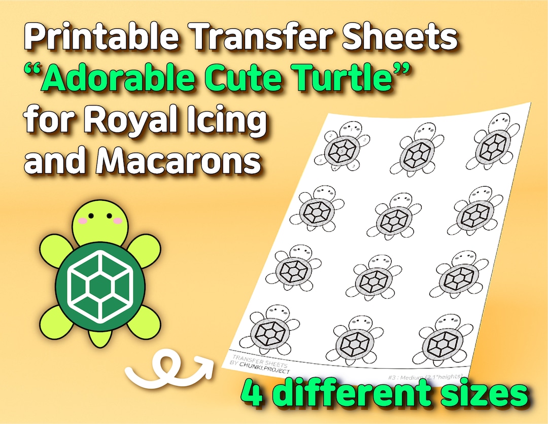 Printable Transfer Sheets "adorable Cute Turtle" for Royal Icing and ...
